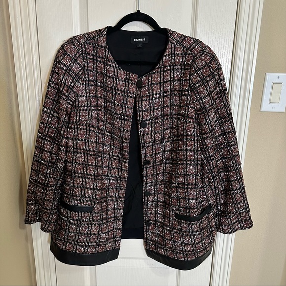 Express | Jackets & Coats | Express Woven Tweed With Faux Leather Trim ...